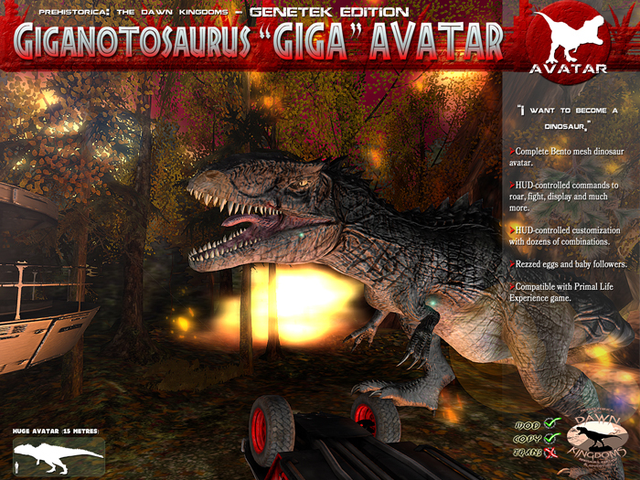 Second Life Marketplace - "GIGA" GIGANOTOSAURUS [GENETIC EDITION] MESH ...